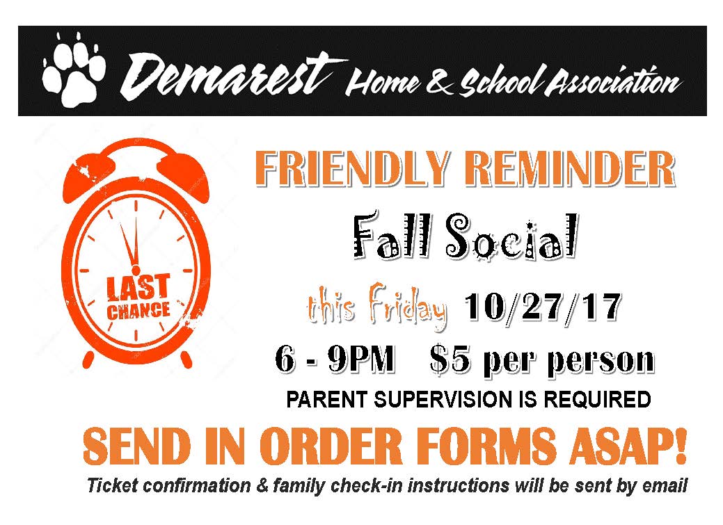 REMINDER: Fall Social, This Friday! – Demarest Home and School Association